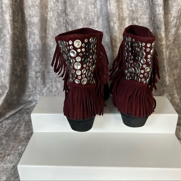 Reba | Shoes | Reba Short Western Boot Sz 6m Fringe Studded Suede ...